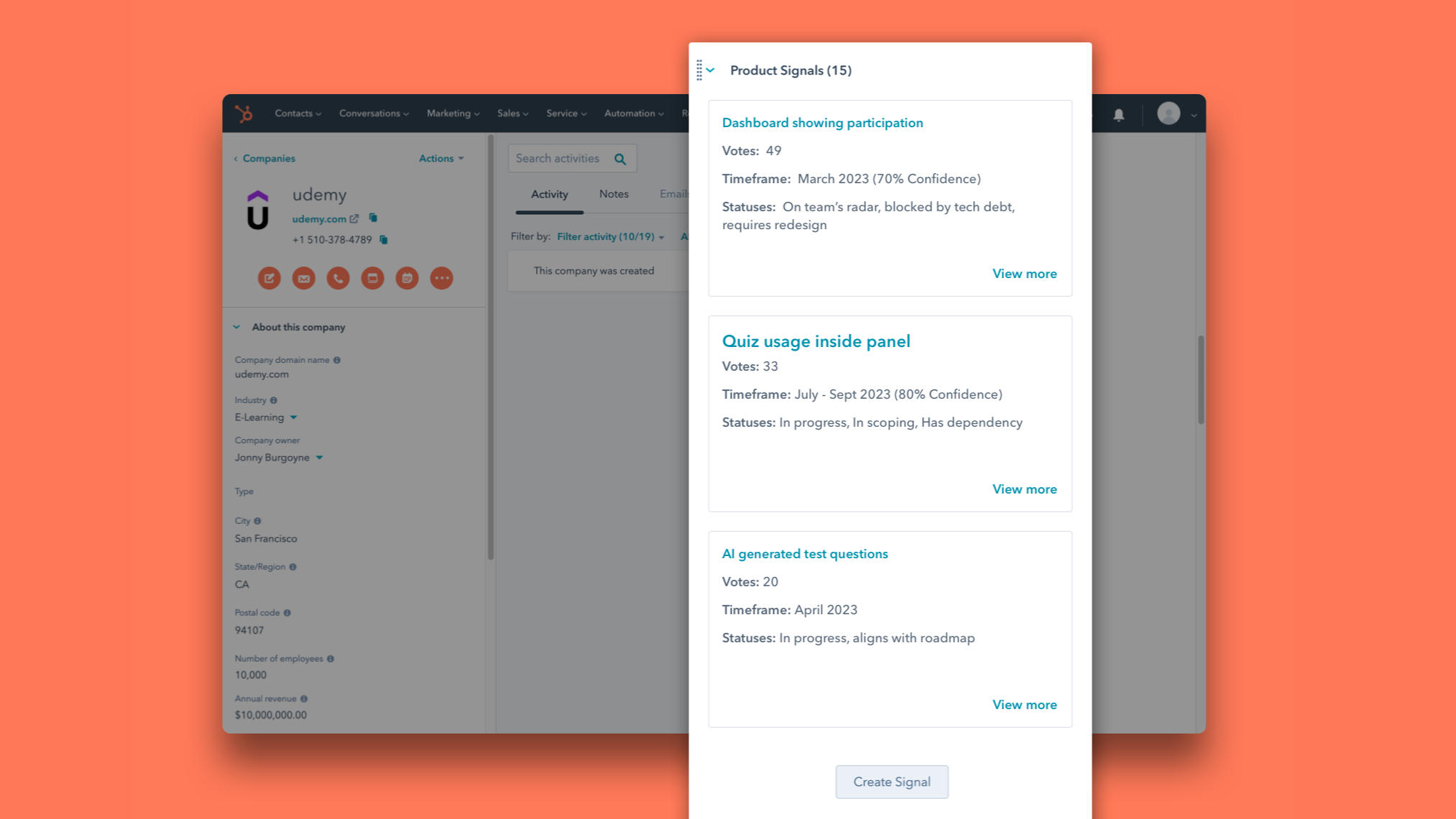 Product Signals Feedback App HubSpot Integration | Connect Them Today