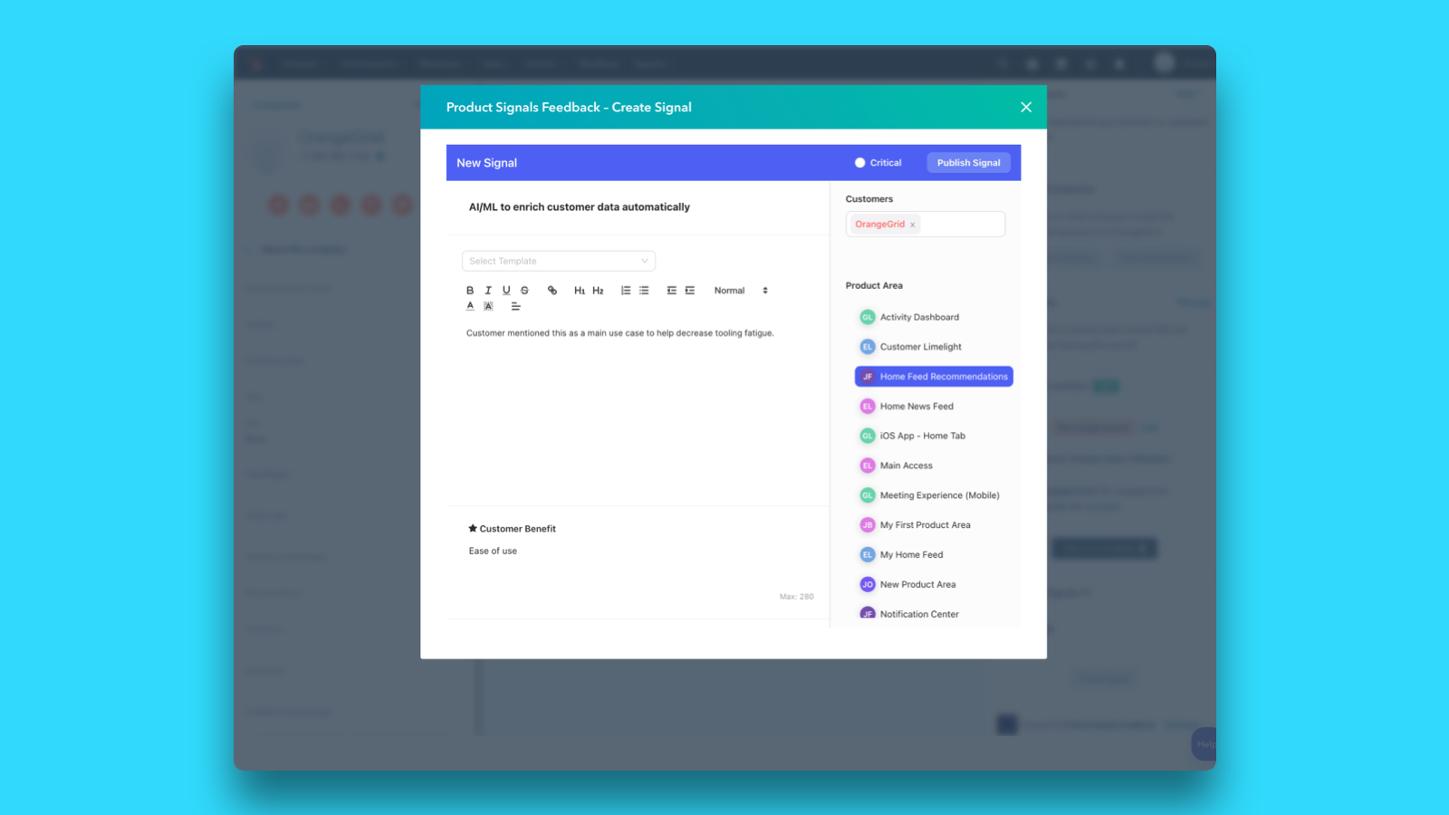 Product Signals Feedback App HubSpot Integration | Connect Them Today